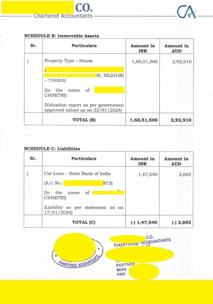 Net Worth Certificate for VISA - CA Net Worth Report for VISA