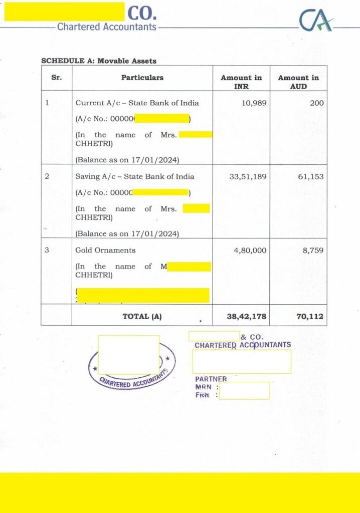 Net Worth Certificate for VISA - CA Net Worth Report for VISA